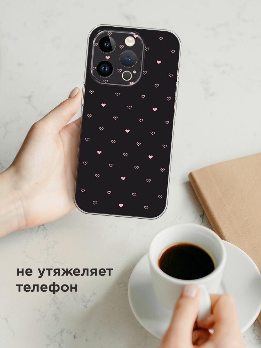 Чехол на Apple iPhone 14 Pro / Айфон 14 Про с принтом "Черный фон и сердечки" — фото 1