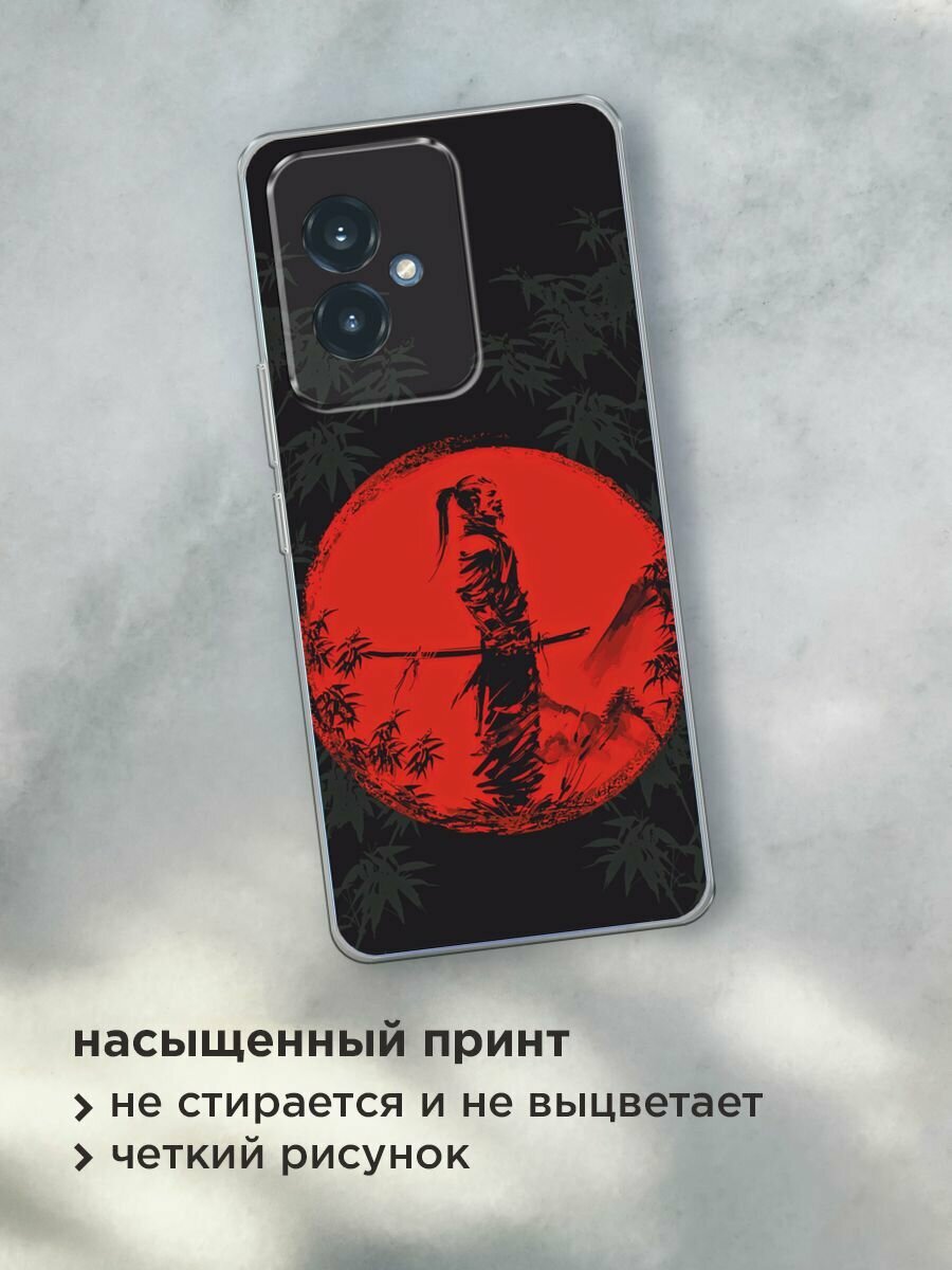 Чехол на Honor 100 / Хонор 100 с принтом "Самурай на красном фоне" — фото 1