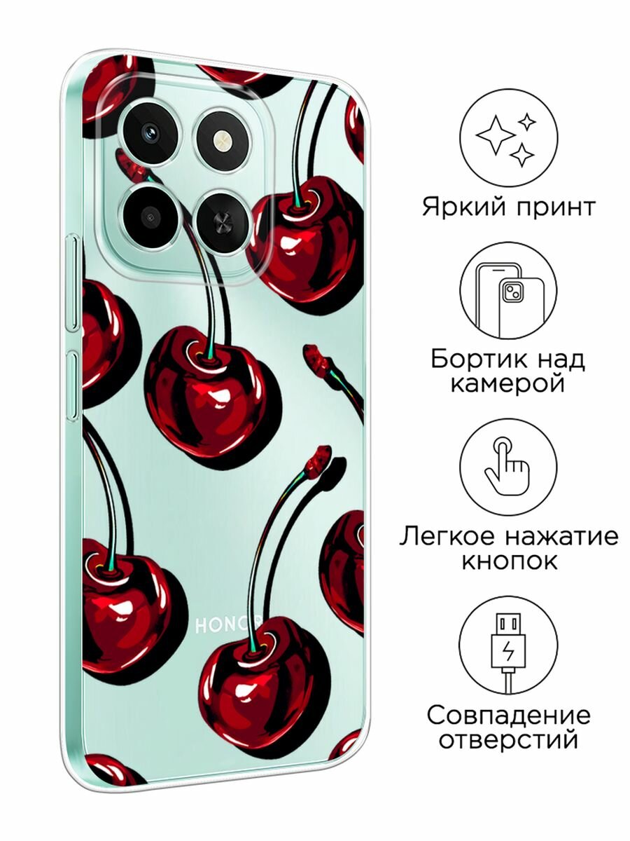 Чехол на Honor X6c / Хонор X6c с принтом "Сочные черешни", прозрачный — фото 1