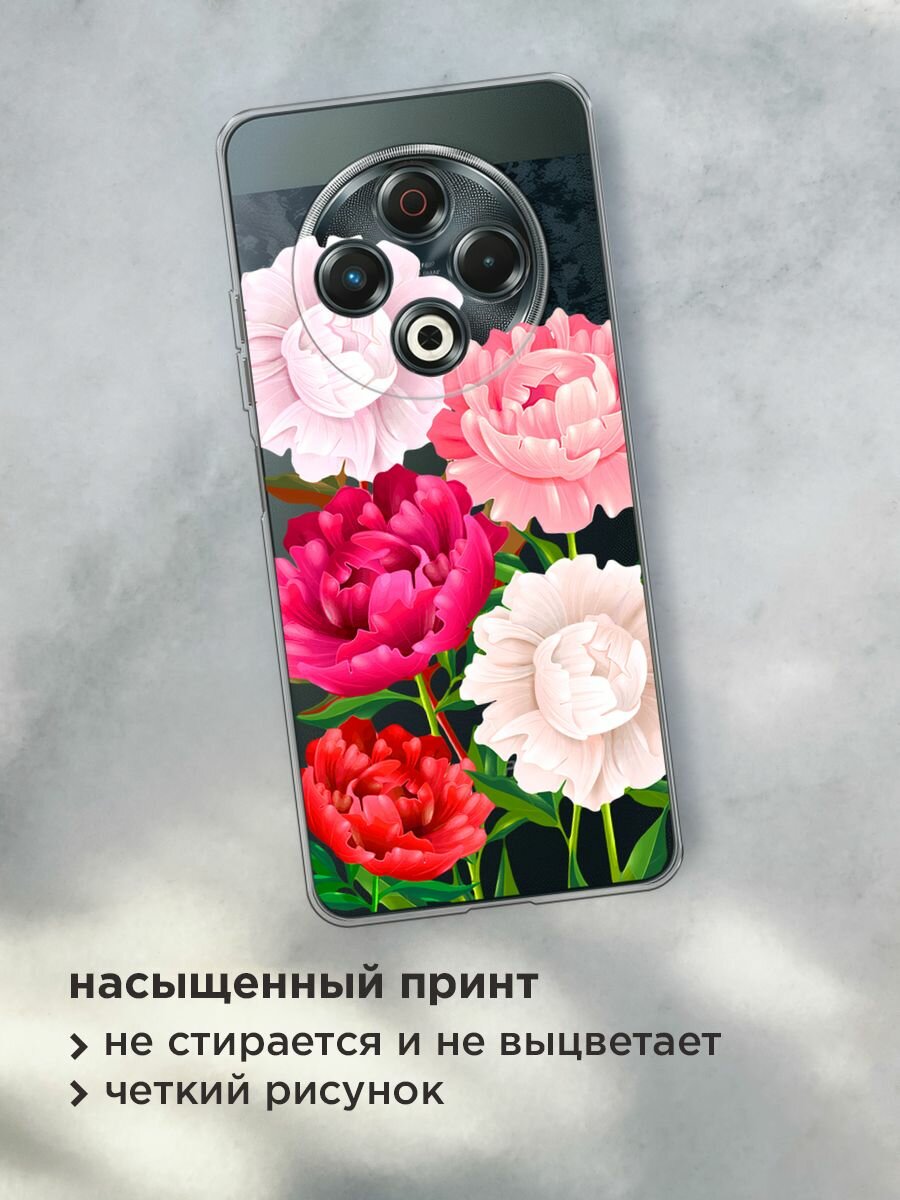 Чехол на Tecno Spark 30 / Текно Спарк 30 с принтом "Большие пионы", прозрачный — фото 1