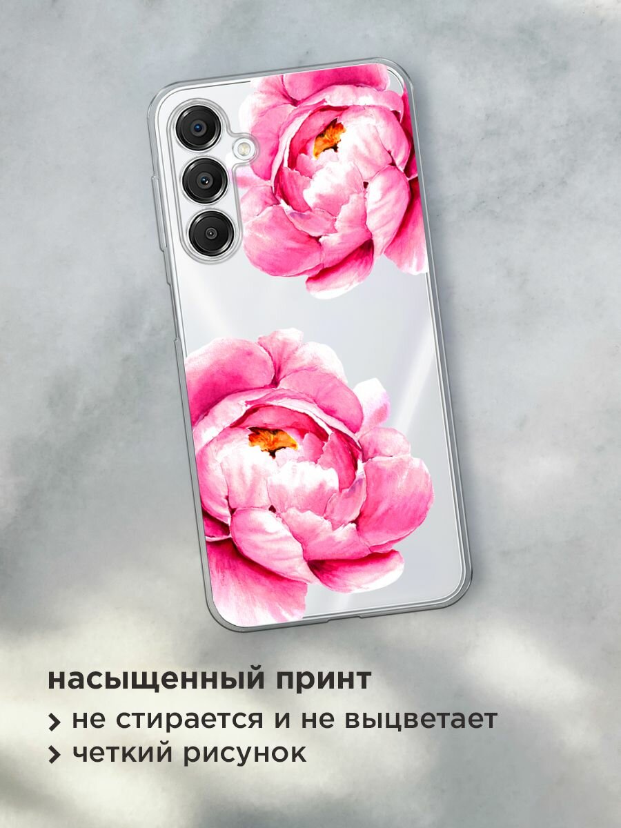 Чехол на Samsung Galaxy A16 / Самсунг А16 с принтом "Open peonies", прозрачный — фото 1