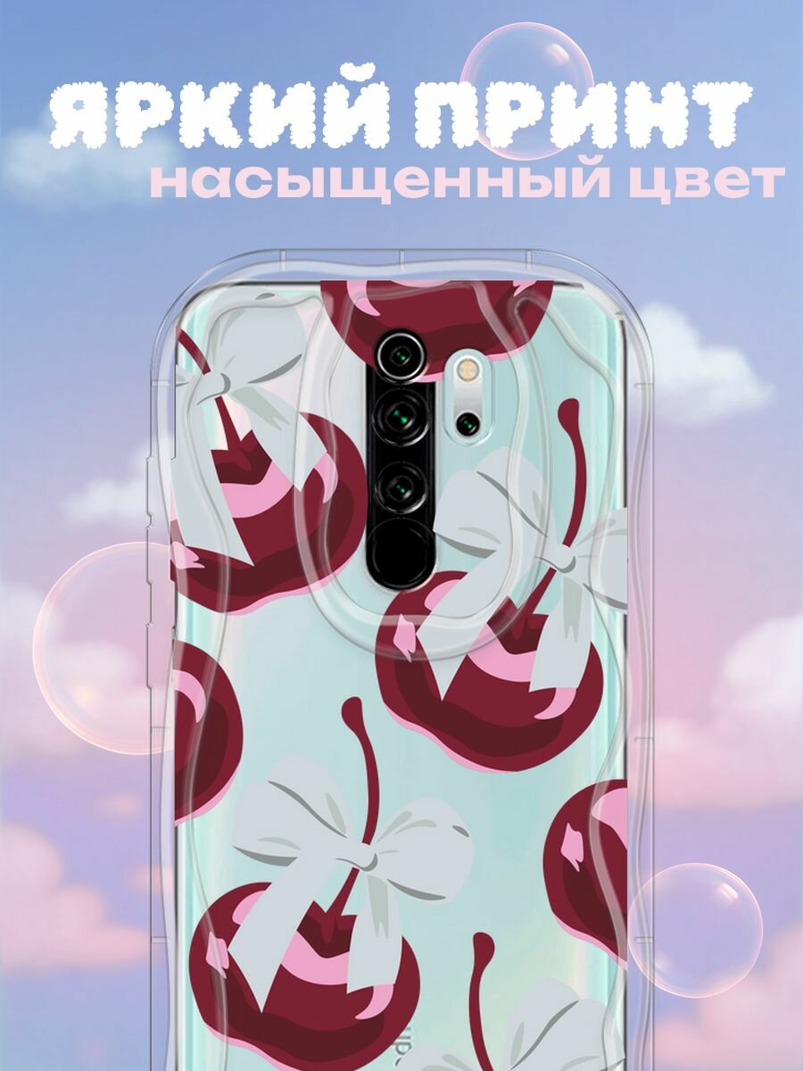 Чехол на Xiaomi Redmi Note 8 Pro / Редми Нот 8 Про с принтом "Вишни с бантами" — фото 1