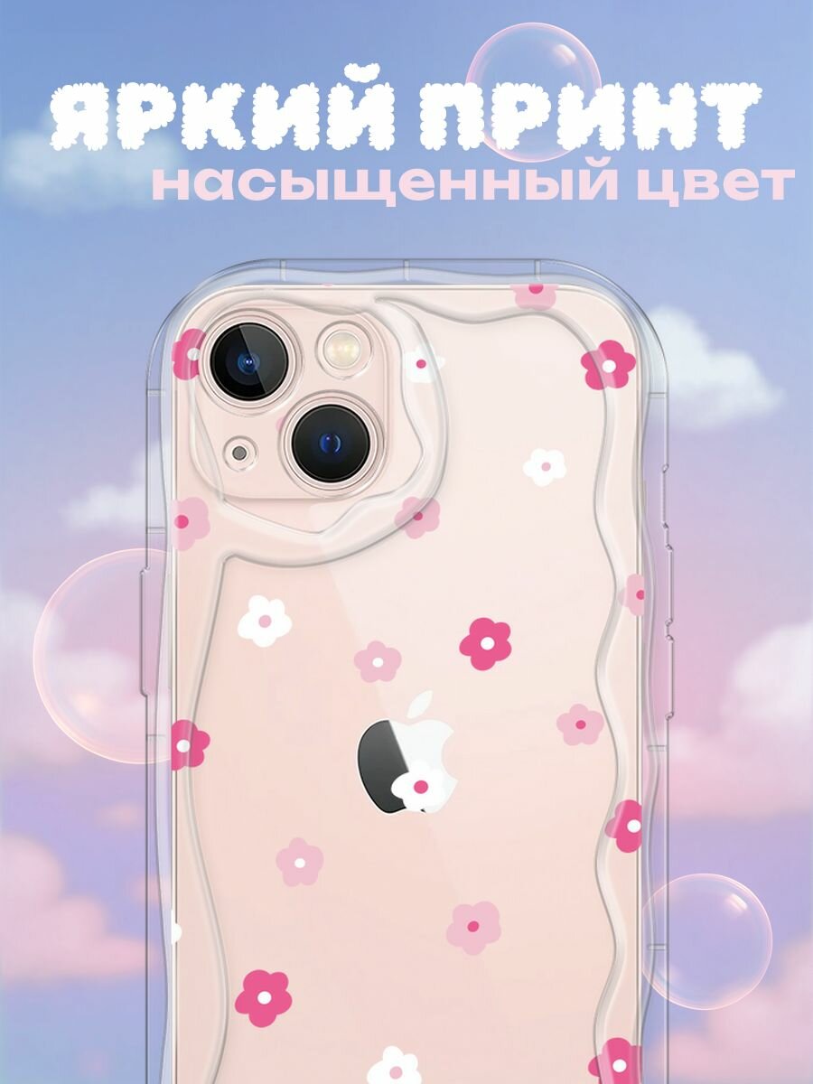Чехол на Apple iPhone 13 / Айфон 13 с принтом "Весенние цветочки рисунок" — фото 1