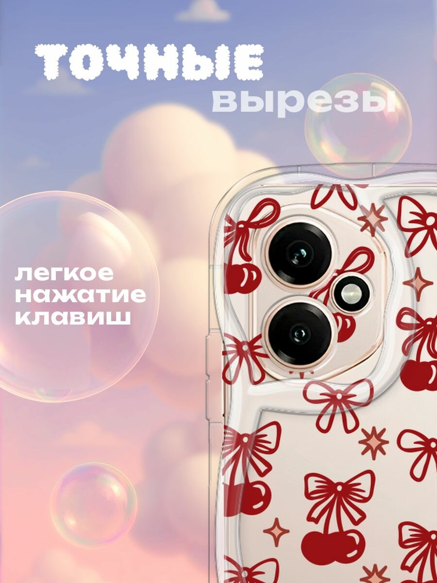 Чехол на Honor 400 / Хонор 400 с принтом "Вишня с бантиком", прозрачный — фото 1