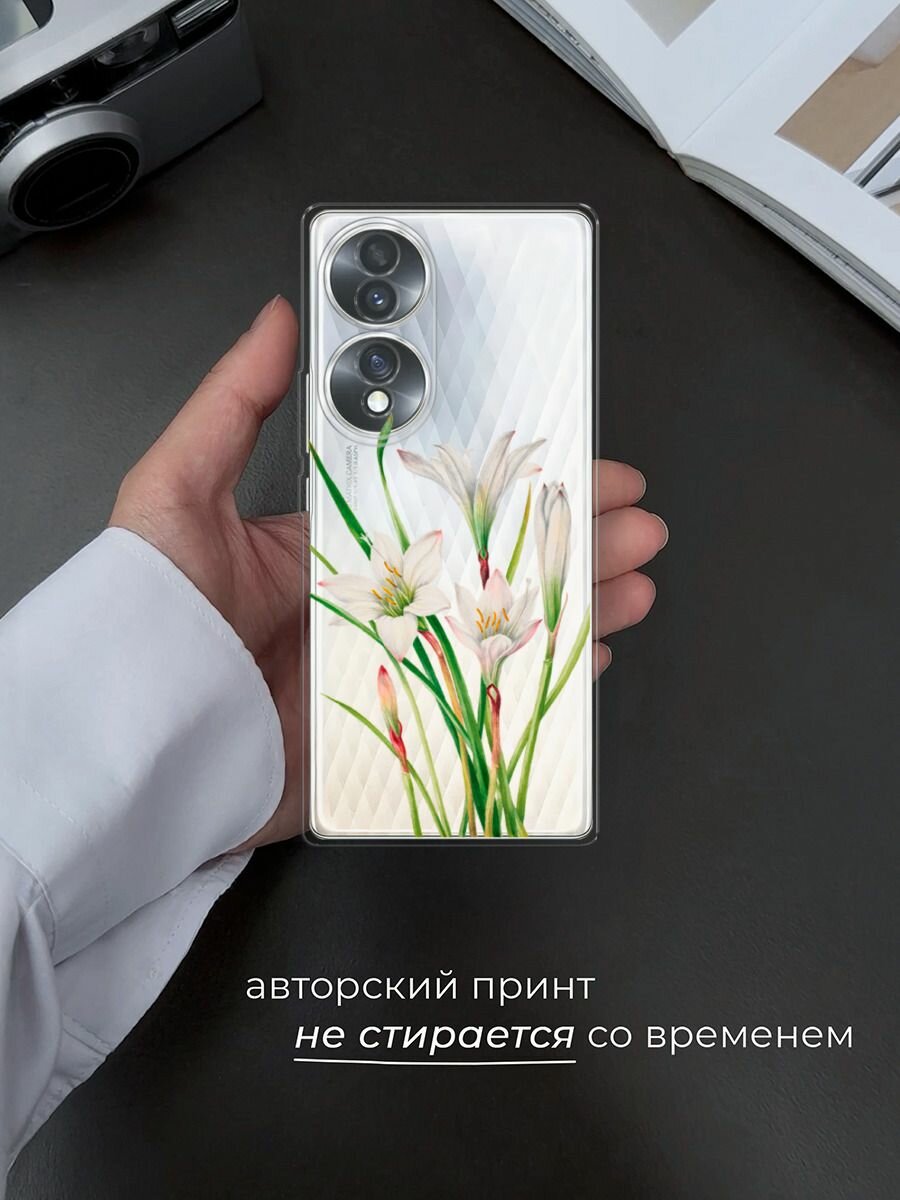 Чехол на Honor 70 / Хонор 70 с принтом "White lily", прозрачный — фото 1
