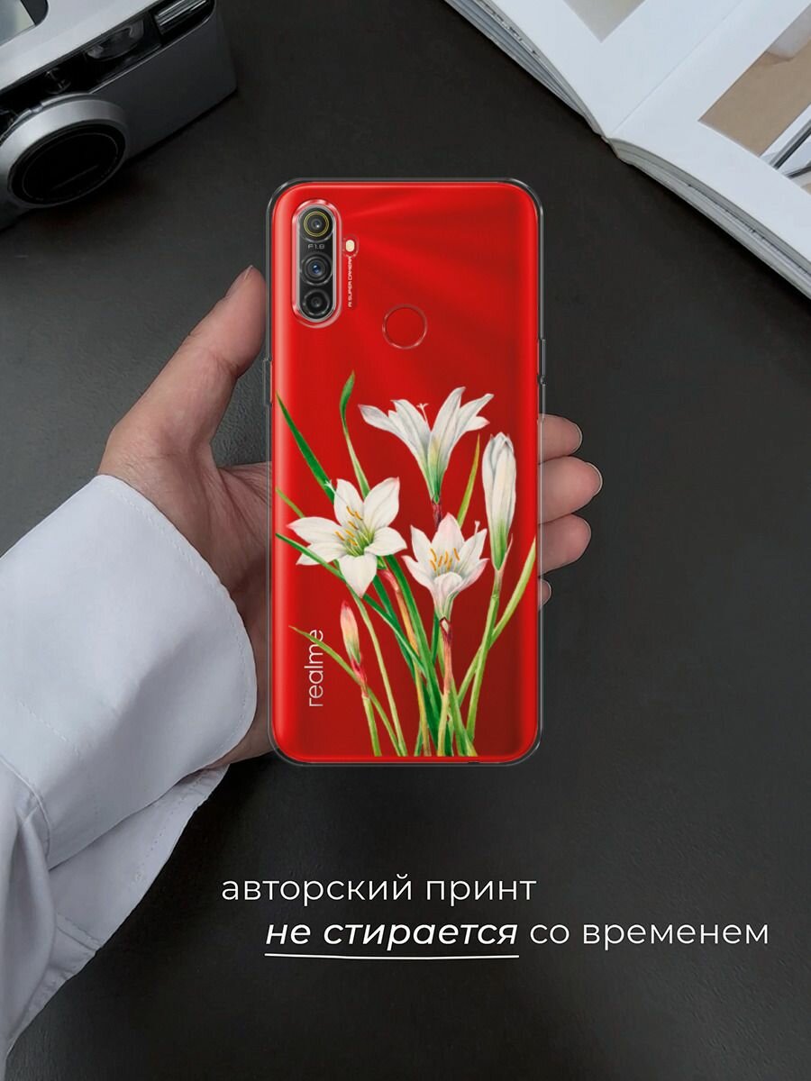 Чехол на Realme C3 / Реалми C3 с принтом "White lily", прозрачный — фото 1