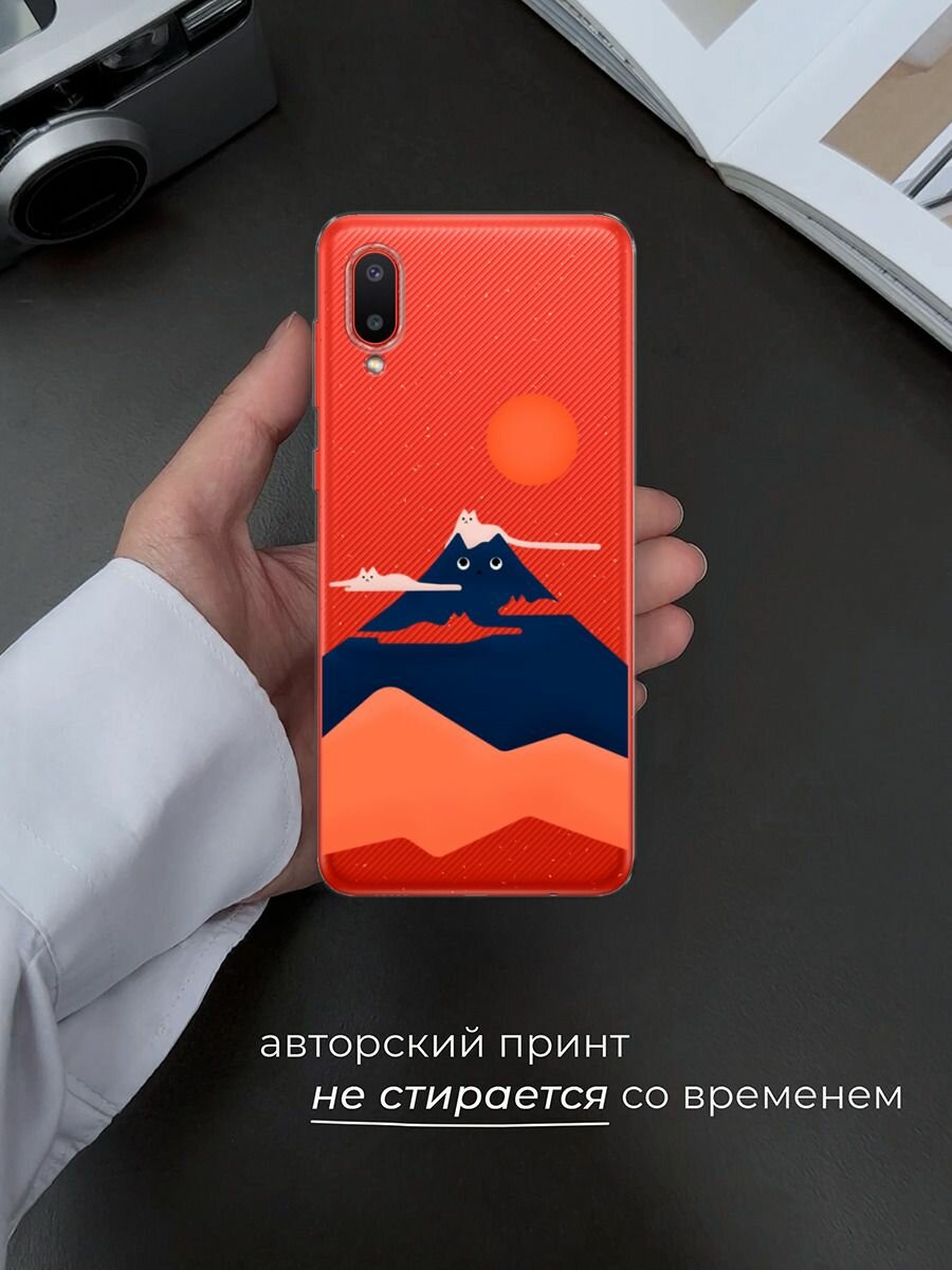 Чехол на Samsung Galaxy A02 / Самсунг Галакси А02 с принтом "Кот-гора", прозрачный — фото 1