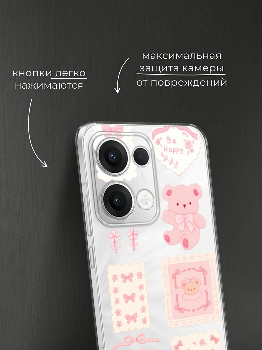 Чехол на Oppo Reno 13 / Оппо Рено 13 с принтом "Розовые марки", прозрачный — фото 1