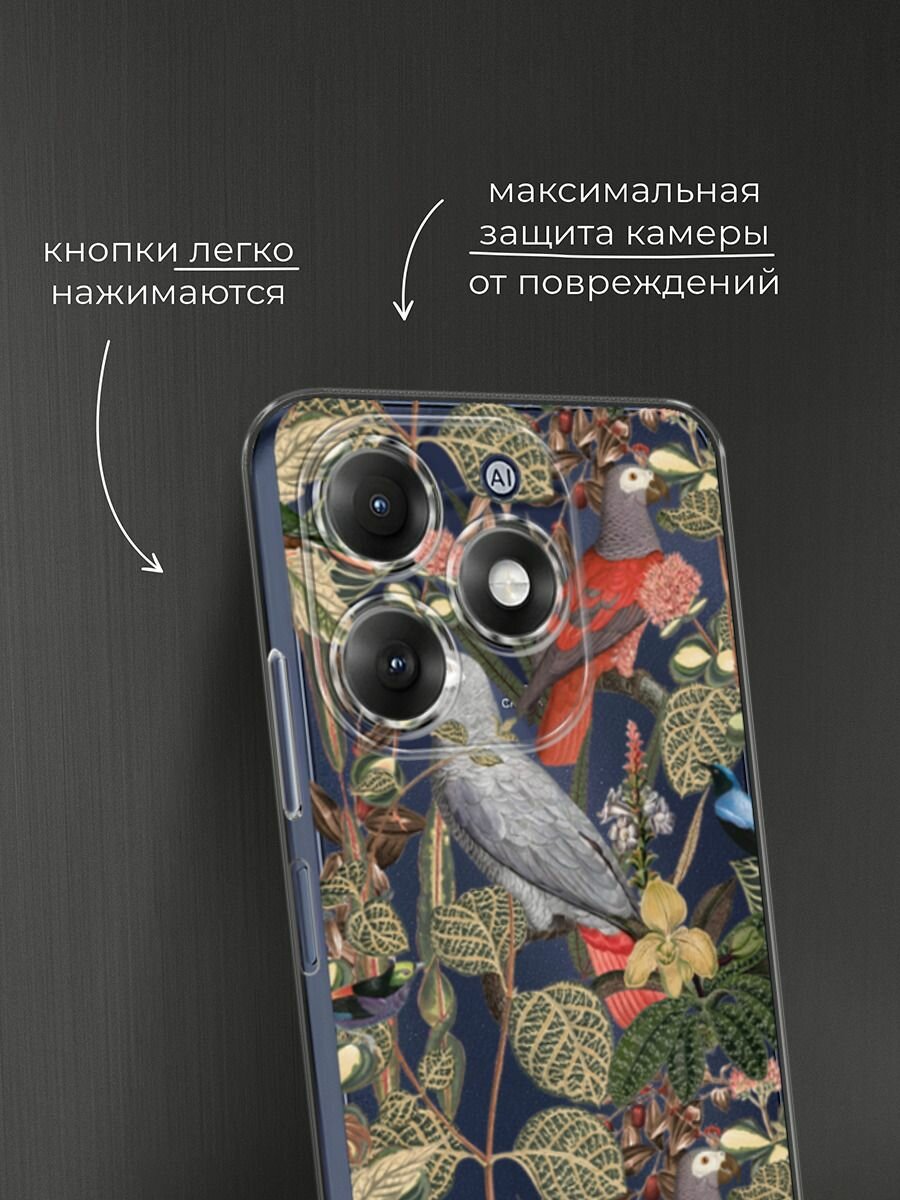 Чехол на Itel A70 / Ител А70 с принтом "Tropical pattern", прозрачный — фото 1
