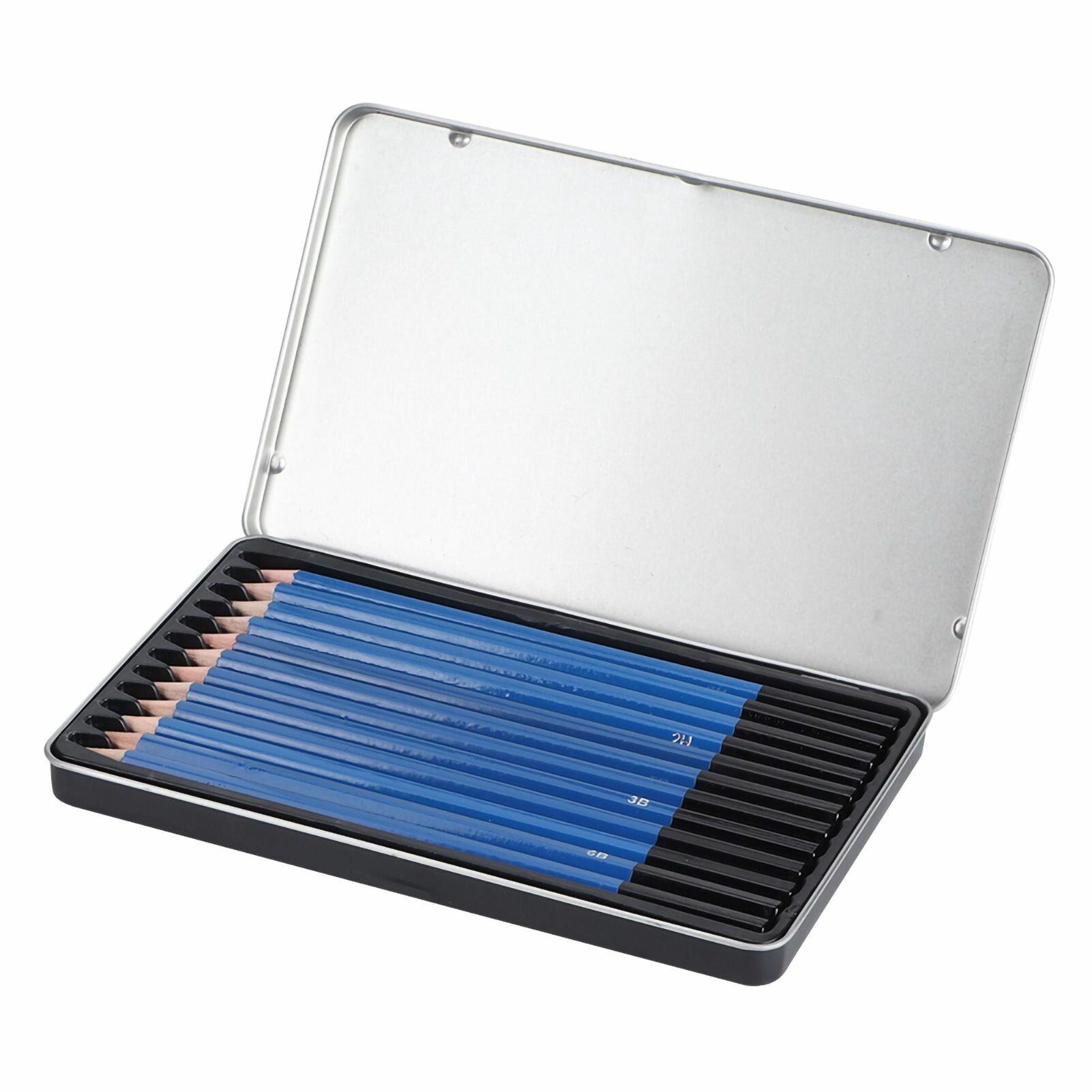 Графитовые карандаши 12 шт (шестигранные, в жестяной коробке)