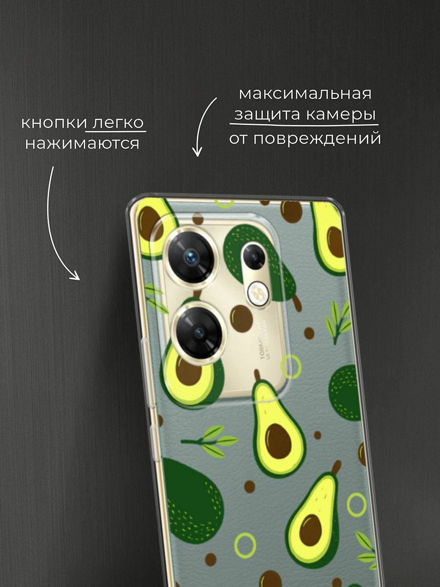 Чехол на Infinix Zero 30 4G / Инфиникс Зеро 30 4G с принтом "Авокадо паттерн", прозрачный — фото 1