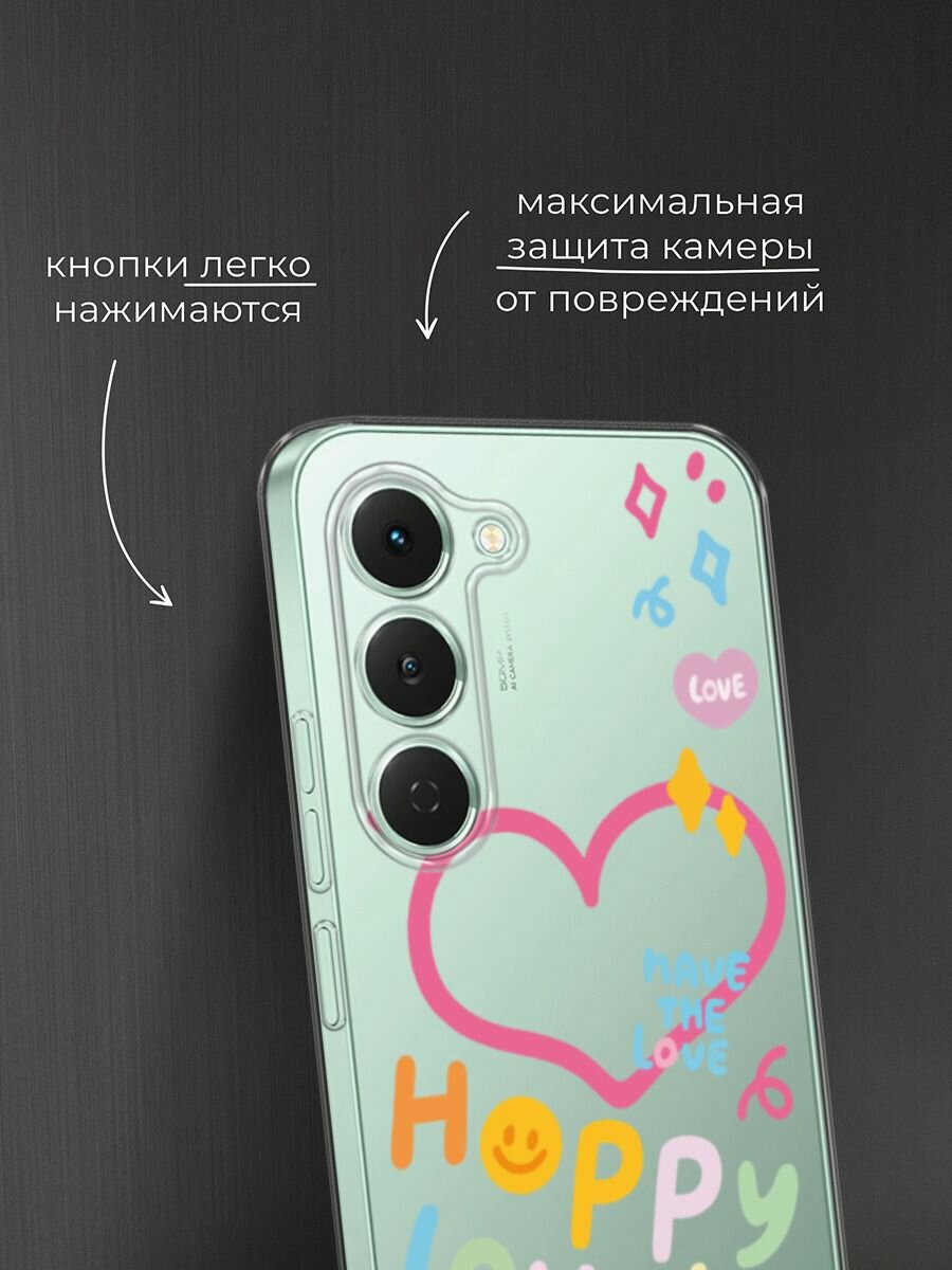 Чехол на Tecno Spark 40 Pro / Текно Спарк 40 Про с принтом "Happy lovely", прозрачный — фото 1