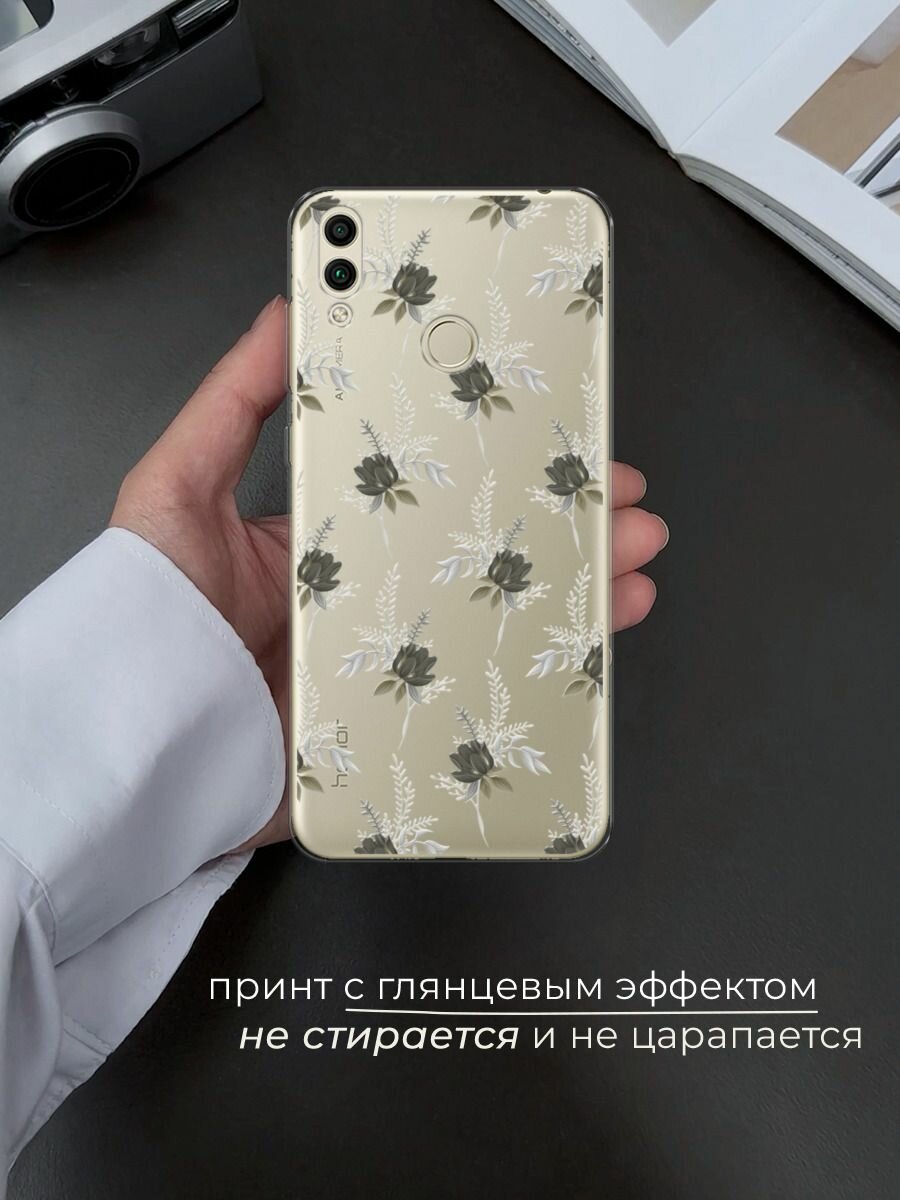 Чехол на Honor 8C / Хонор 8С с принтом "Паттерн цветы сепия" — фото 1