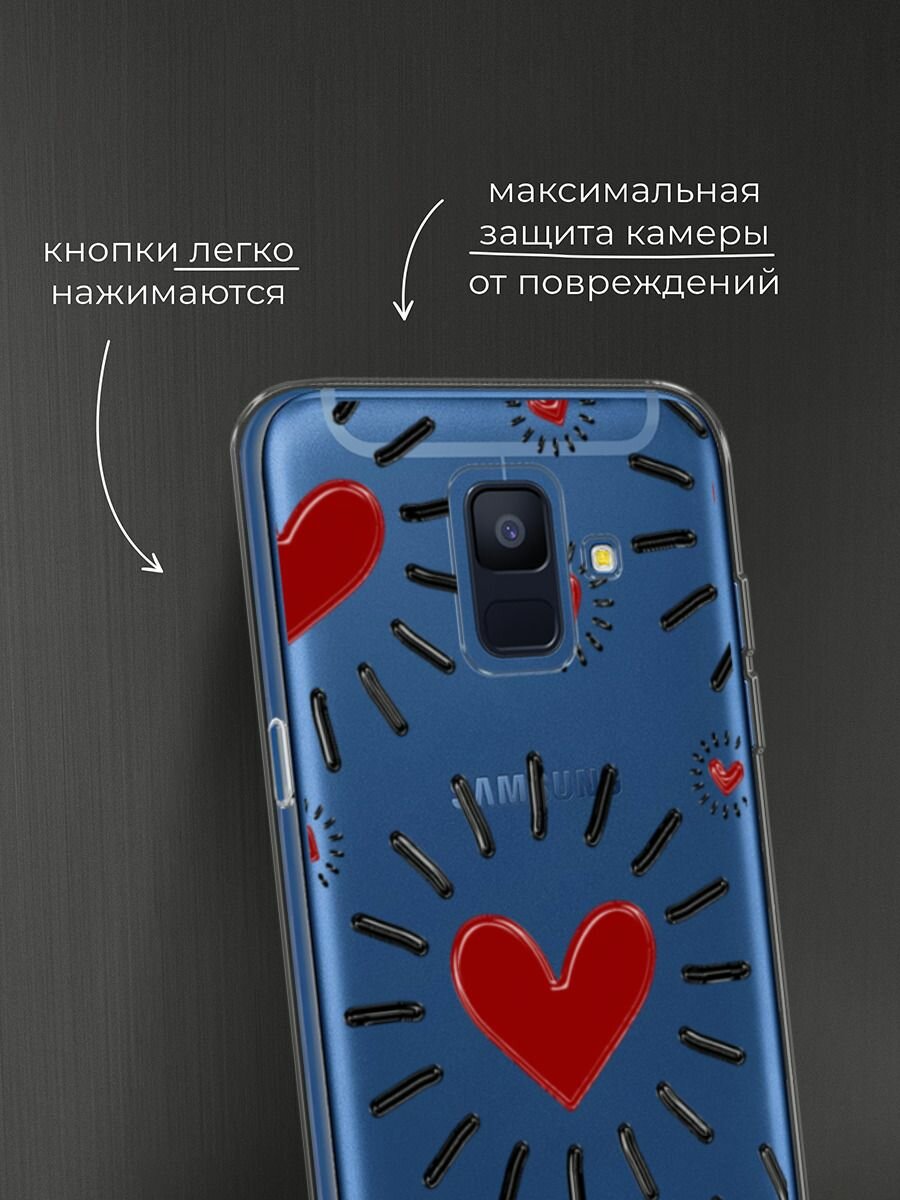 Чехол на Samsung Galaxy A6 / Самсунг Галакси А6 с принтом "Бордовые сердца паттерн" — фото 1