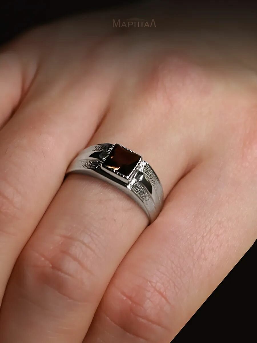 Печатка, серебро, 925 проба, родирование, фианит, раухтопаз
