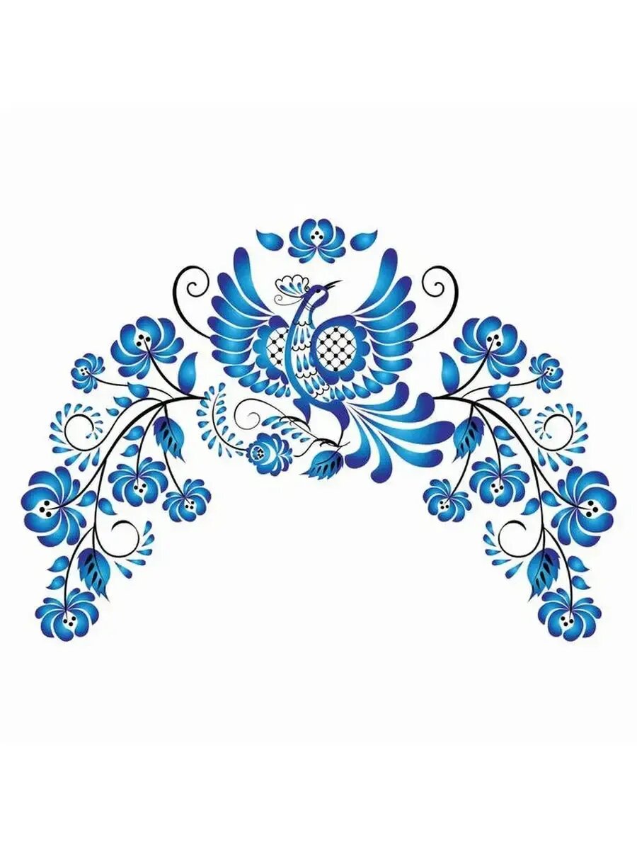 Термонаклейка "Гжель птица" 31,5*23,5 см, набор 10 штук