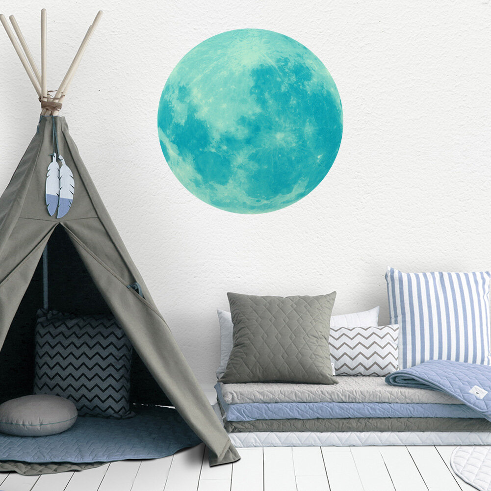 30 см светящаяся наклейка на стену в форме луны, домашний декор для детской комнаты, спальни (голубой, зеленый свет)