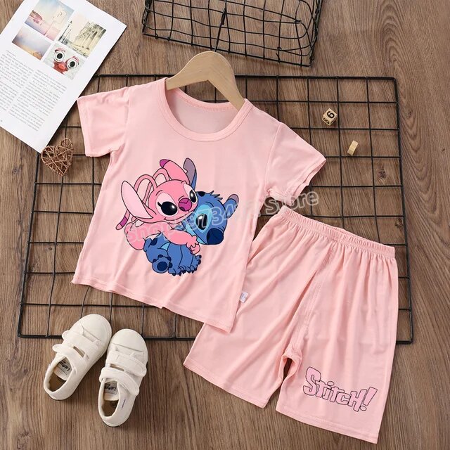 Шелковая пижама Disney Stitch, одежда для сна для детей, мягкая пижамная рубашка с рисунком из мультфильмов, кавайная ночная рубашка для девочек и мальчиков, подарки на день рождения, Размер: Размер 110 см