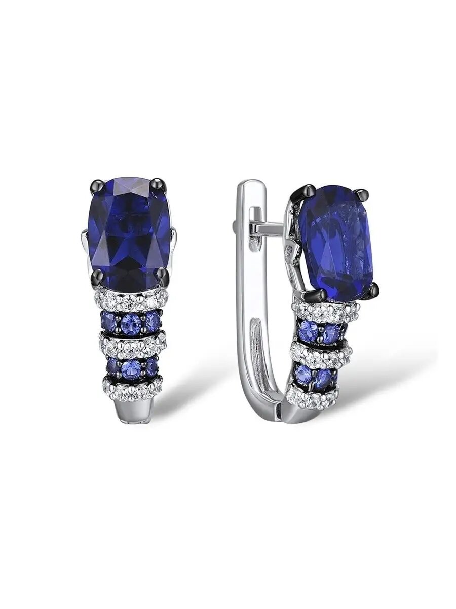 Серьги, серебро, 925 проба, сапфир синтетический, фианит