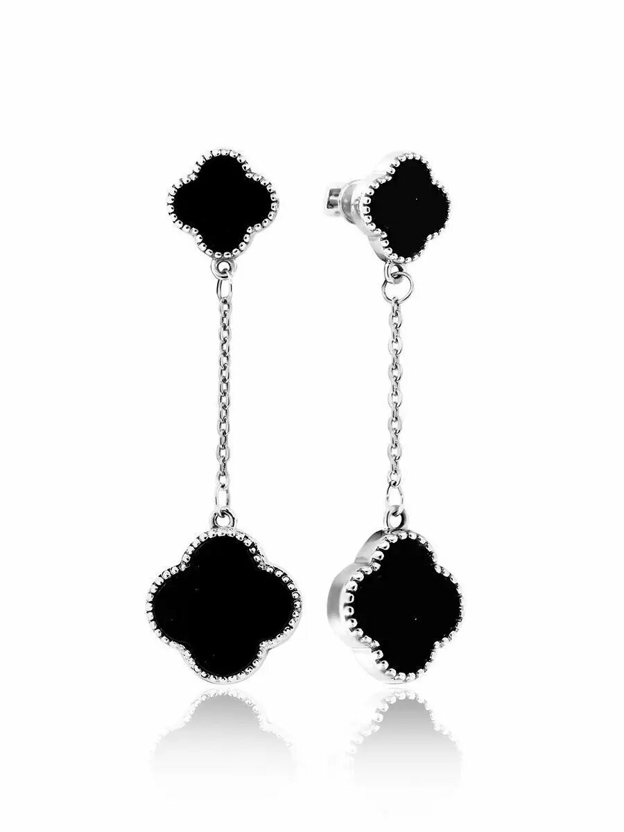 Серьги пусеты, серебро, 925 проба, родирование, оникс