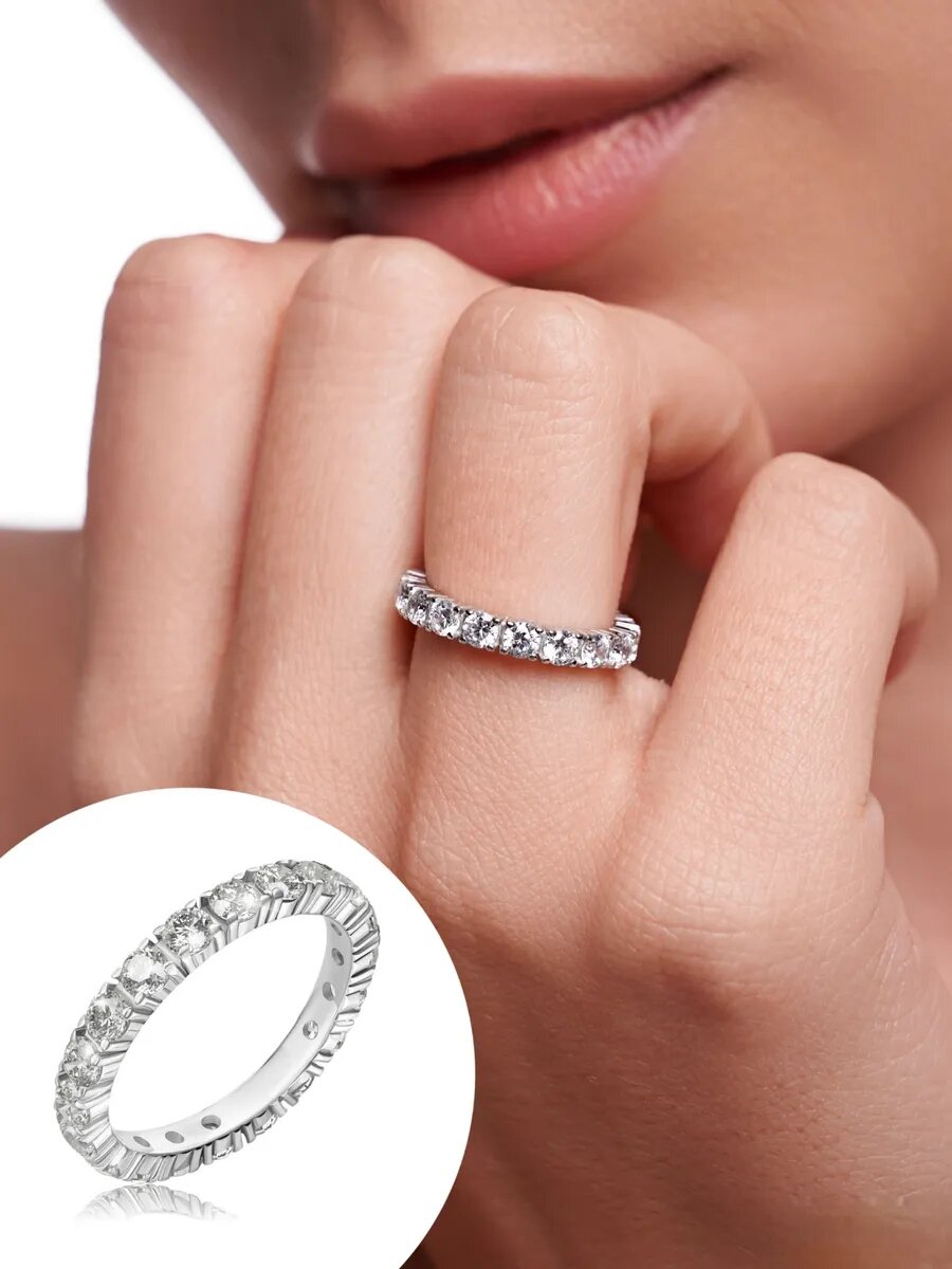 Кольцо помолвочное, серебро, 925 проба, родирование, фианит