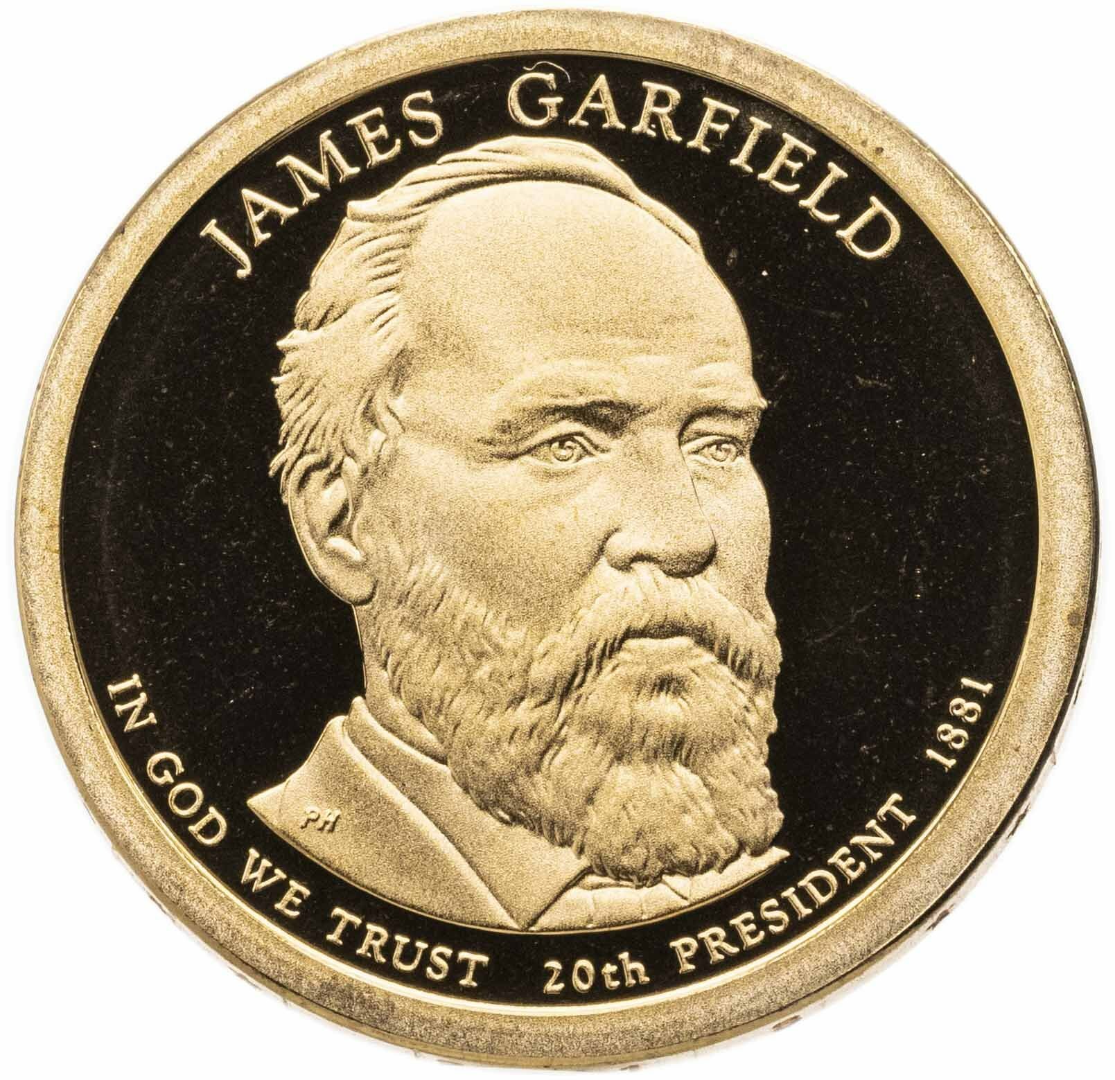США 1 доллар dollar 2011 "20-й президент Джеймс Абрам Гарфилд ", знак монетного двора "S" - Сан-Франциско, Латунь, в сохранности Proof