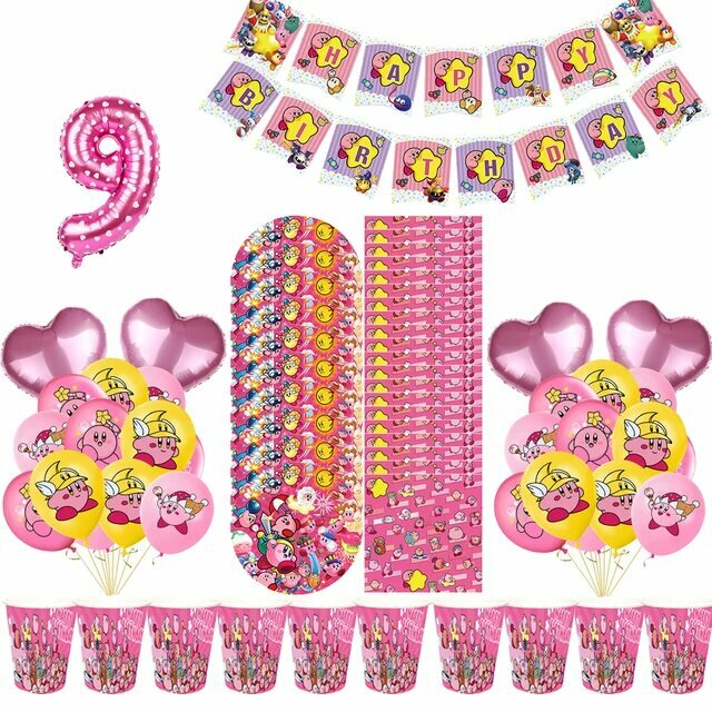 Украшения для детского дня рождения в стиле аниме «Кирби», посуда, праздничные атрибуты, тарелки, салфетки, воздушные шары, подарки для детских праздников