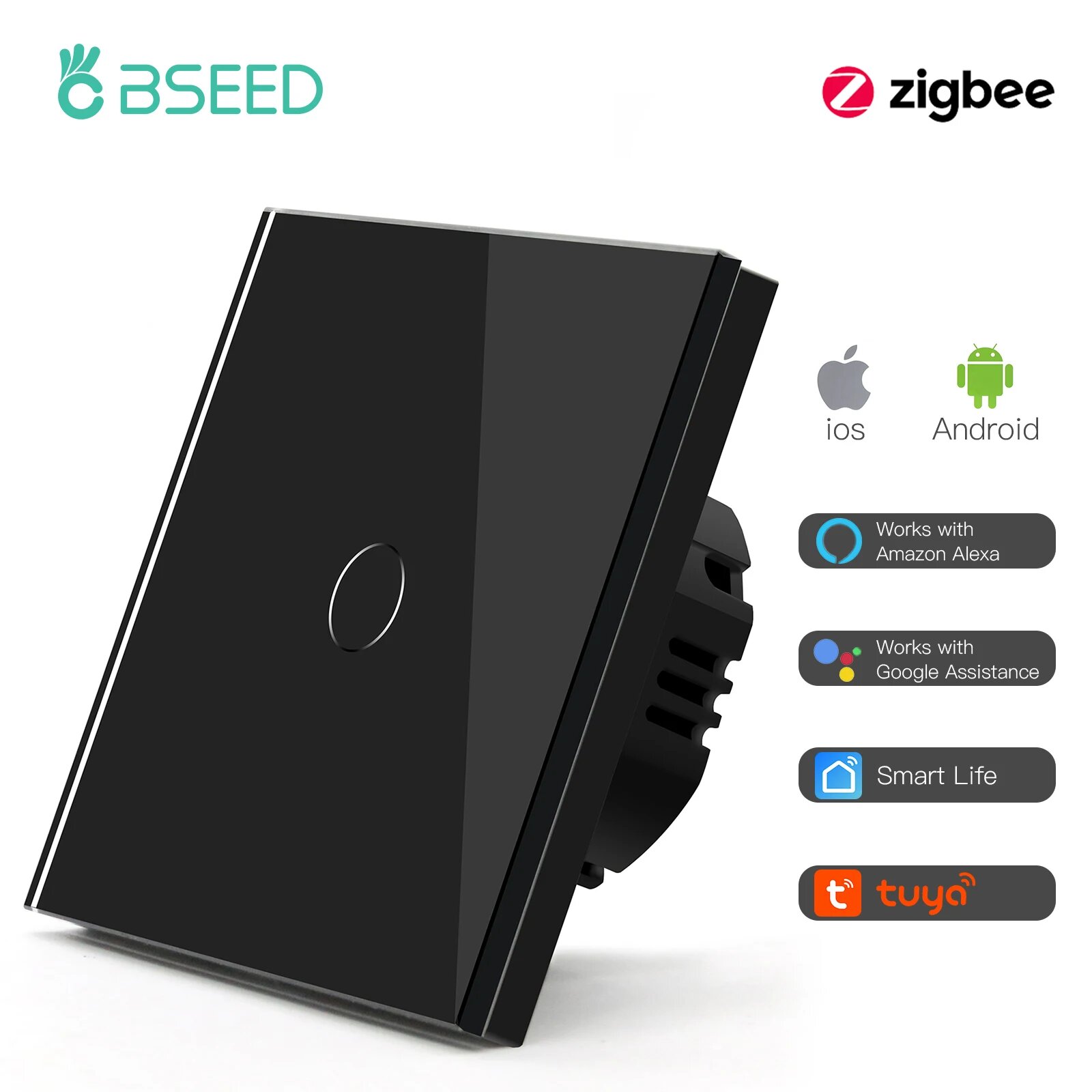 Сенсорные выключатели BSEED Zigbee 1/2/3 клавиши, 1Gang, Need Zigbee Gateway