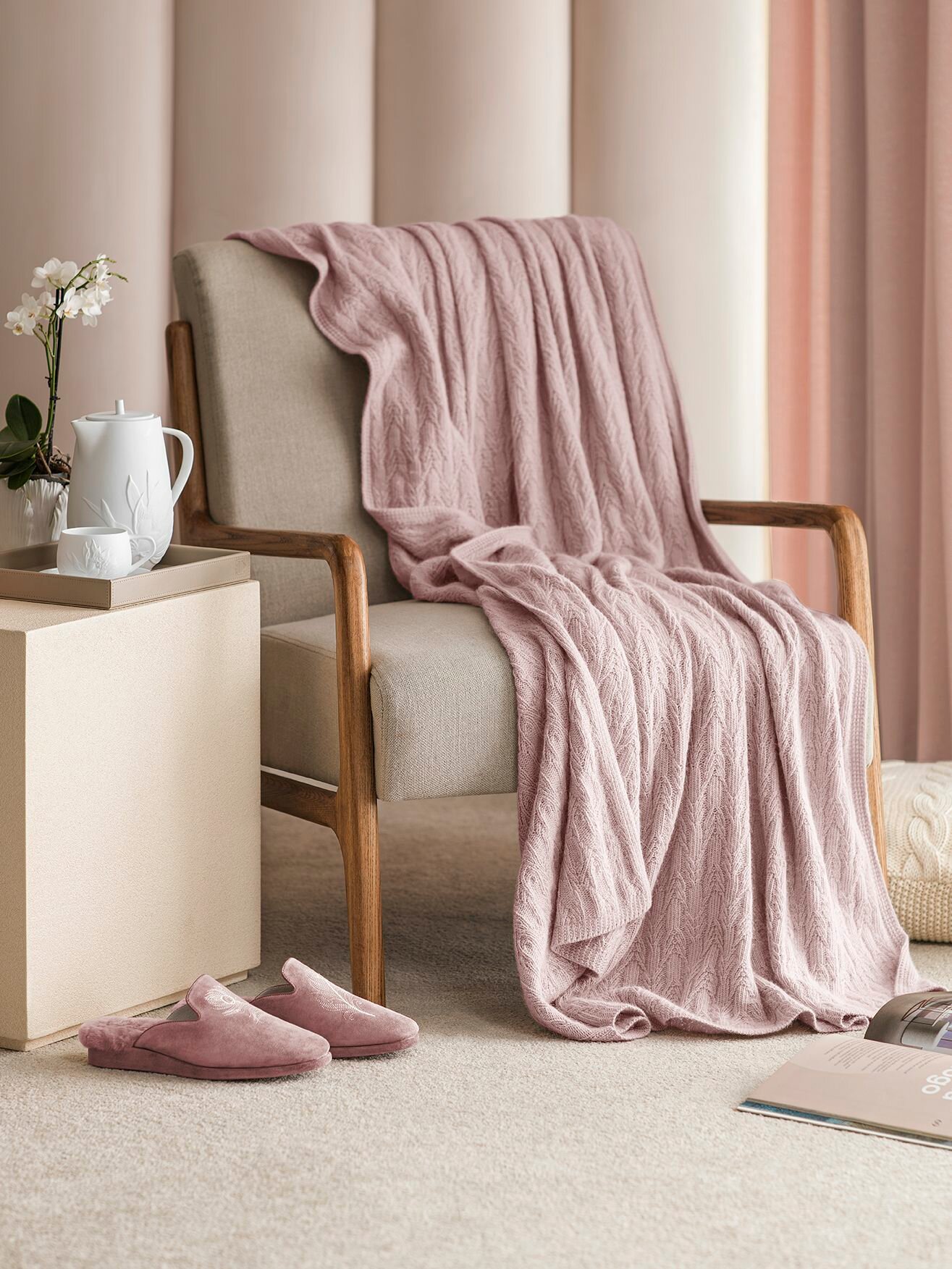 Togas Плед вязаный 130x180 "Холти" шерсть ангоры, модал, 320 г/м2, розовый