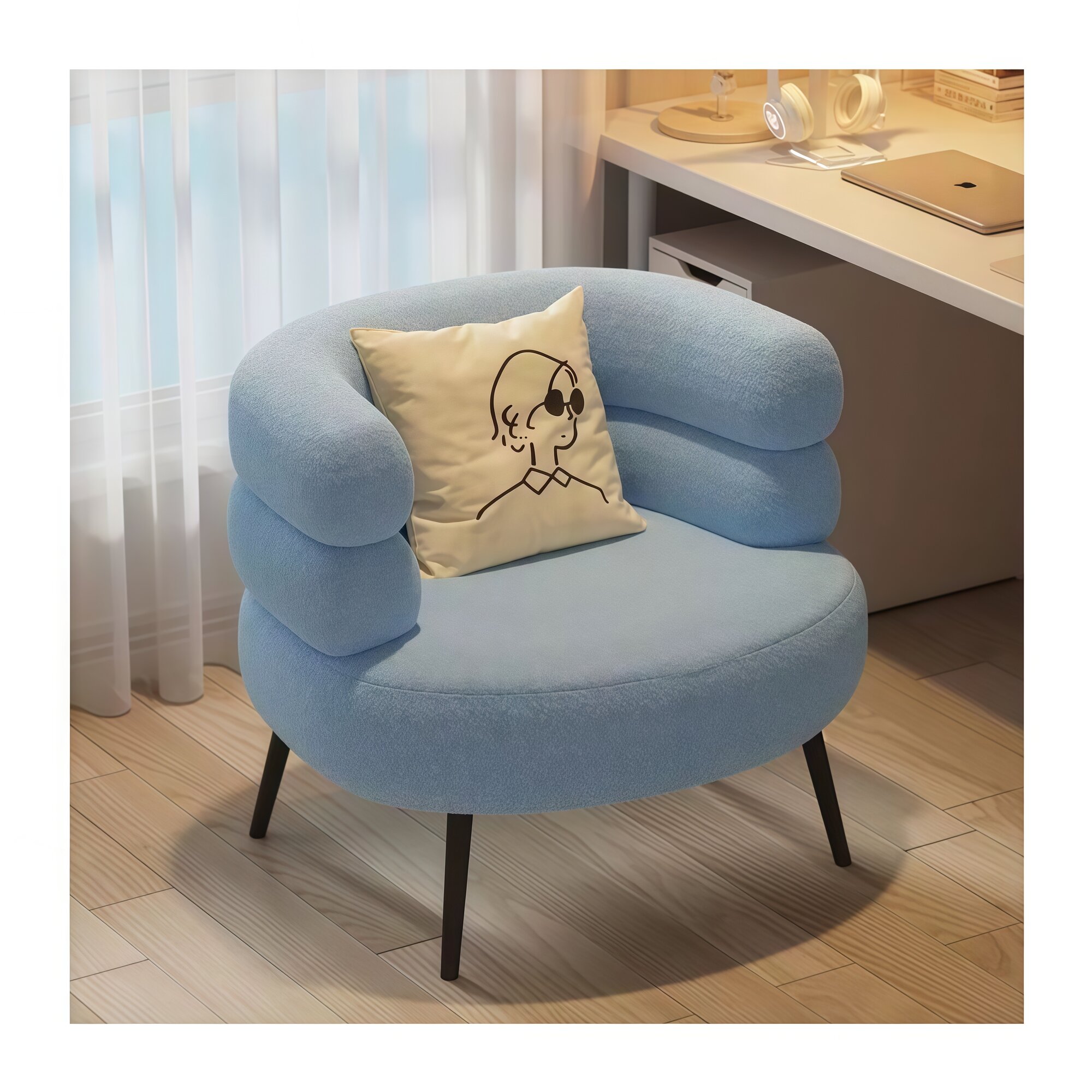 Кресло PURELIFE, Небесно-голубойзамшевая обивка, 55 см x 47 см x 70 см