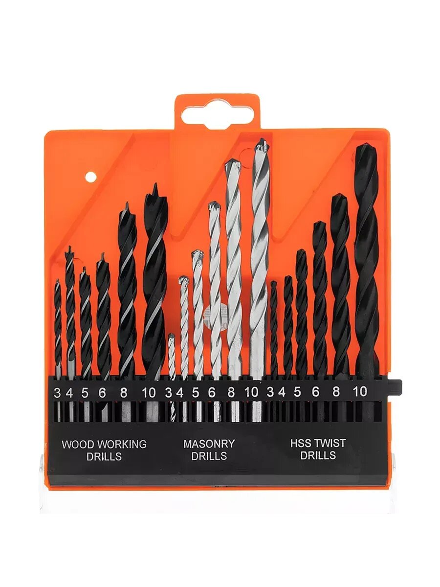 Набор сверл универсальный по металлу дереву бетону 18 шт