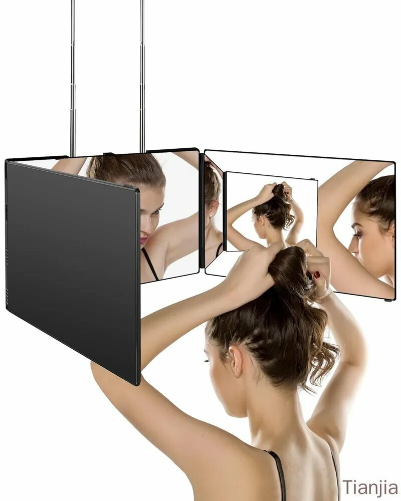 Зеркало с полкой "Перезаряжаемое Парикмахерское зеркало на 360 градусов с трехстворчатой подсветкой", 1 шт