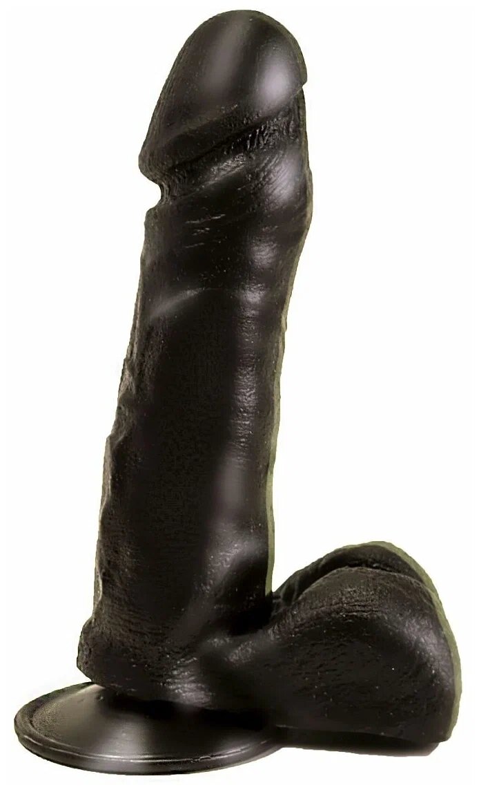 Реалистичные LOVETOY (А-Полимер) Чёрный фаллоимитатор с мошонкой на присоске - 16 см.