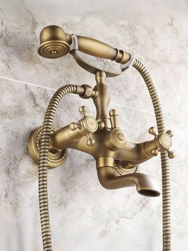 Ретро-смеситель для ванны, ручной душ, старинный латунный смеситель для ванны, настенный ностальгический смеситель для ванны в ванной комнате