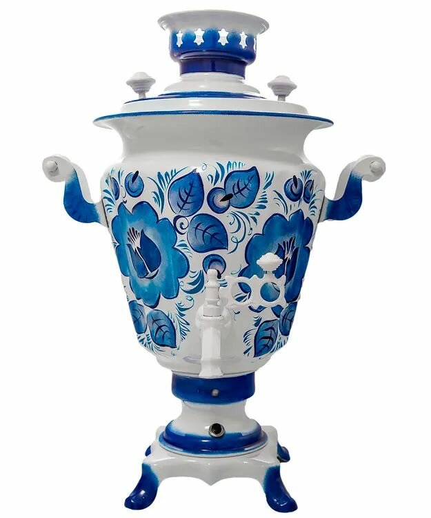 Электрический самовар 4 литра с художественной росписью "Гжель" с автоматическим отключением после закипания