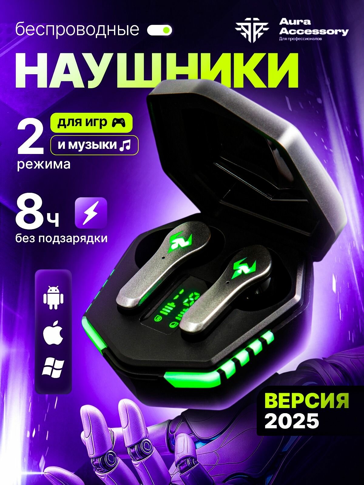 Наушники беспроводные TWS N35 для телефона с микрофоном Bluetooth с подсветкой, с зарядным кейсом, гарнитура