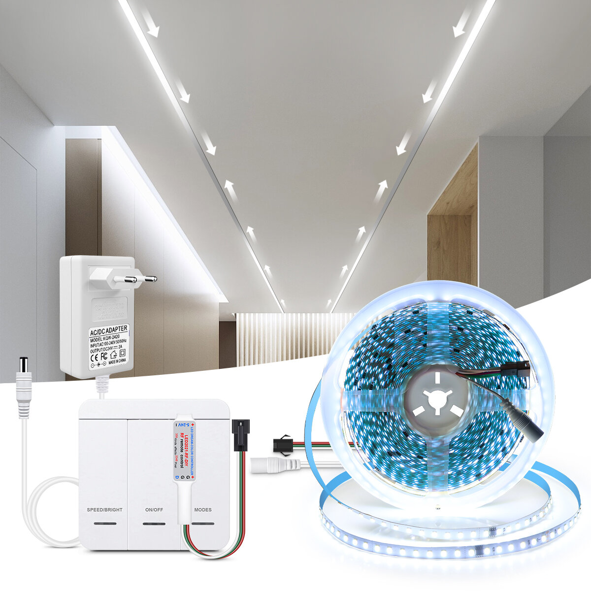 Horse Running Race Smart LED Strip Light 24V WS2811IC Поток воды, преследующий светодиодную ленту, Ленточная лампа, Беспроводной переключатель управления для комнаты