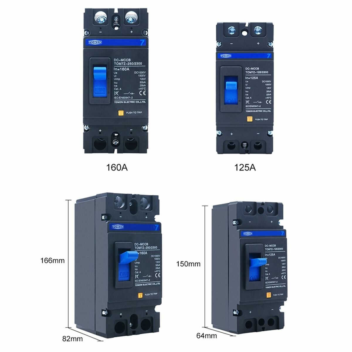 TOMZN 2P DC 1000V Солнечный автоматический выключатель в литом корпусе MCCB Защитный выключатель от перегр