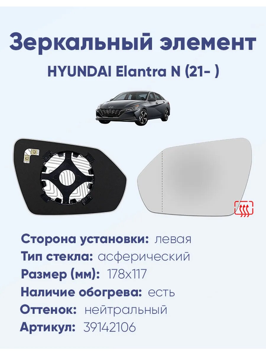Зеркальный элемент левый HYUNDAI Elantra N (21- )A39142106