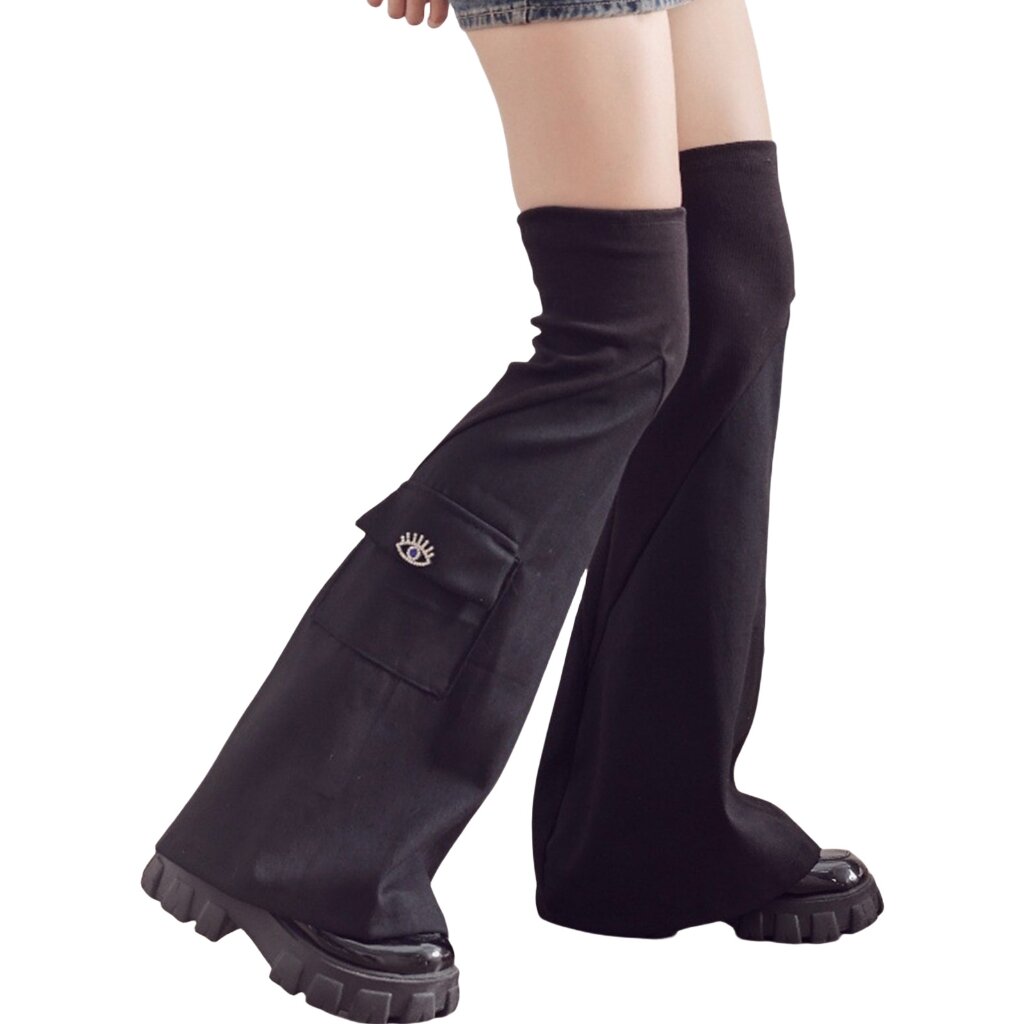 Женские расклешенные мешковатые джинсовые чехлы в стиле панк со стразами и карманами в стиле Харадзюку, ребристые манжеты, гетры, длинные носки до бедра