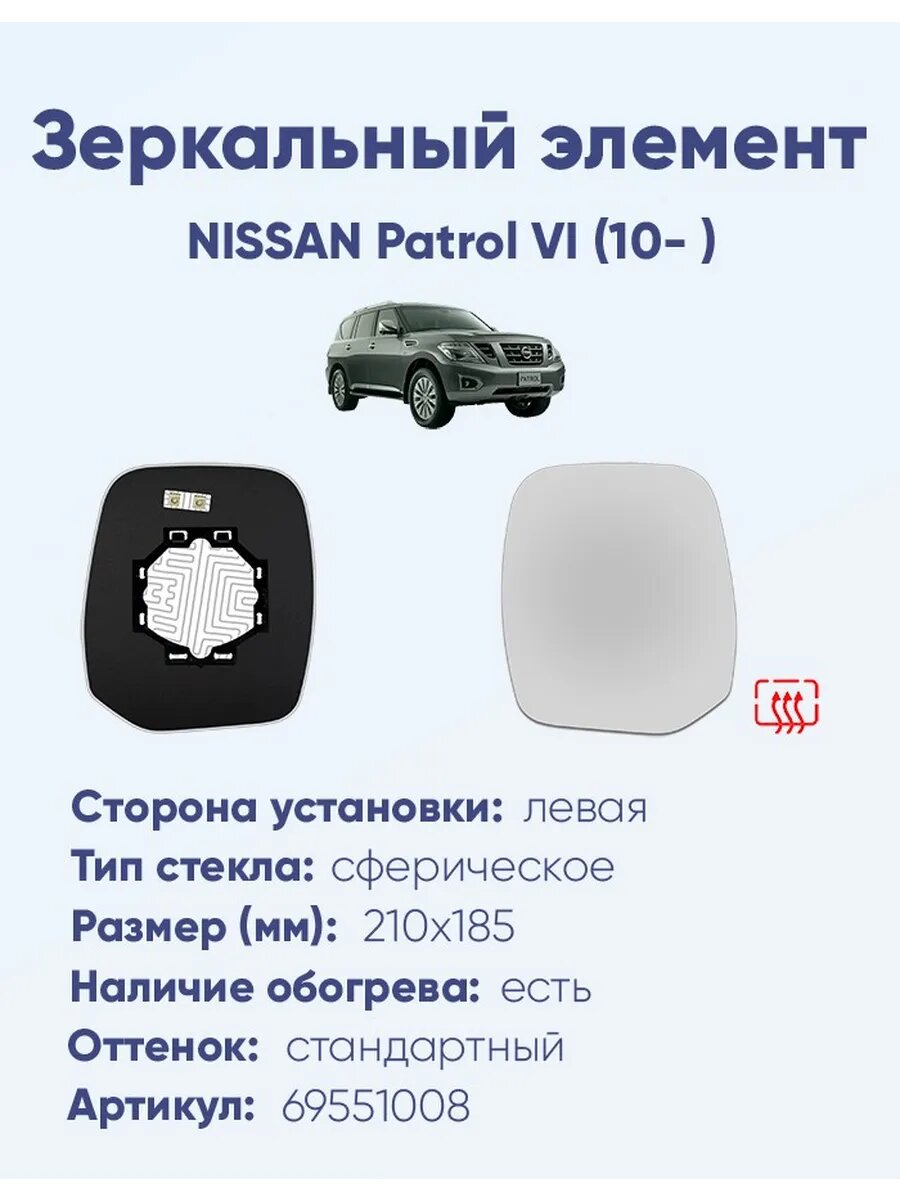 Зеркальный элемент левый NISSAN Patrol VI (10- ) сфера нейтральный с обогревом