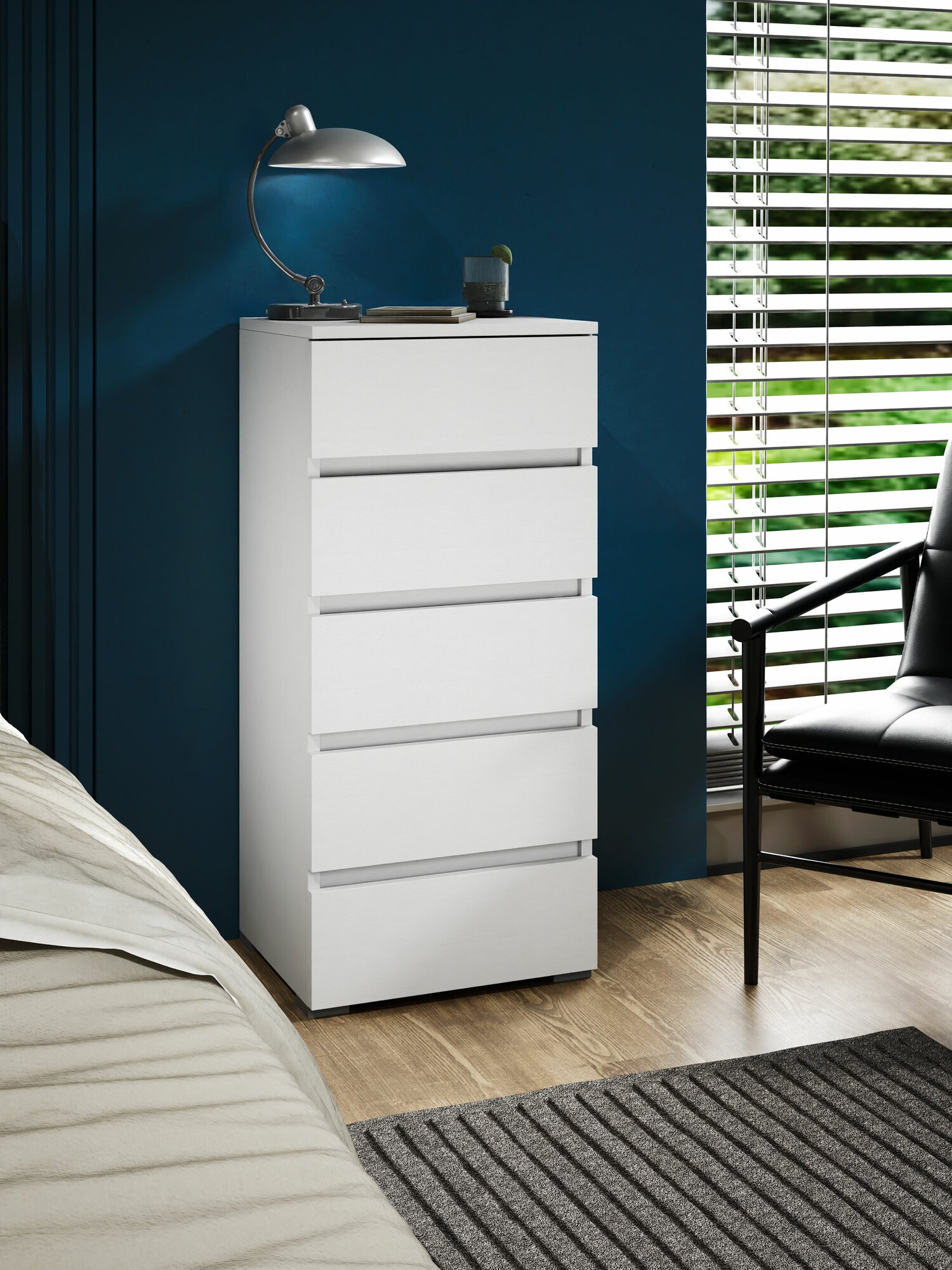 Комод "Лион-2", белый, без ручек, 5 ящиков, ЛДСП, классический стиль