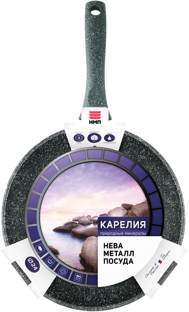 Сковорода нева металл посуда Природные минералы Карелия 24см литой алюминий Арт. 2324
