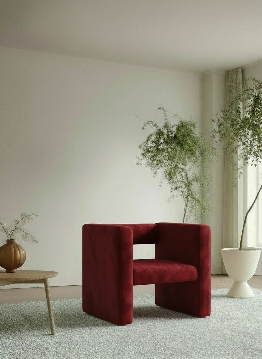 Кресло Бета с подлокотниками красный велюр в офис, дом, салон красоты, прихожую, гостиную, зону ожидания.