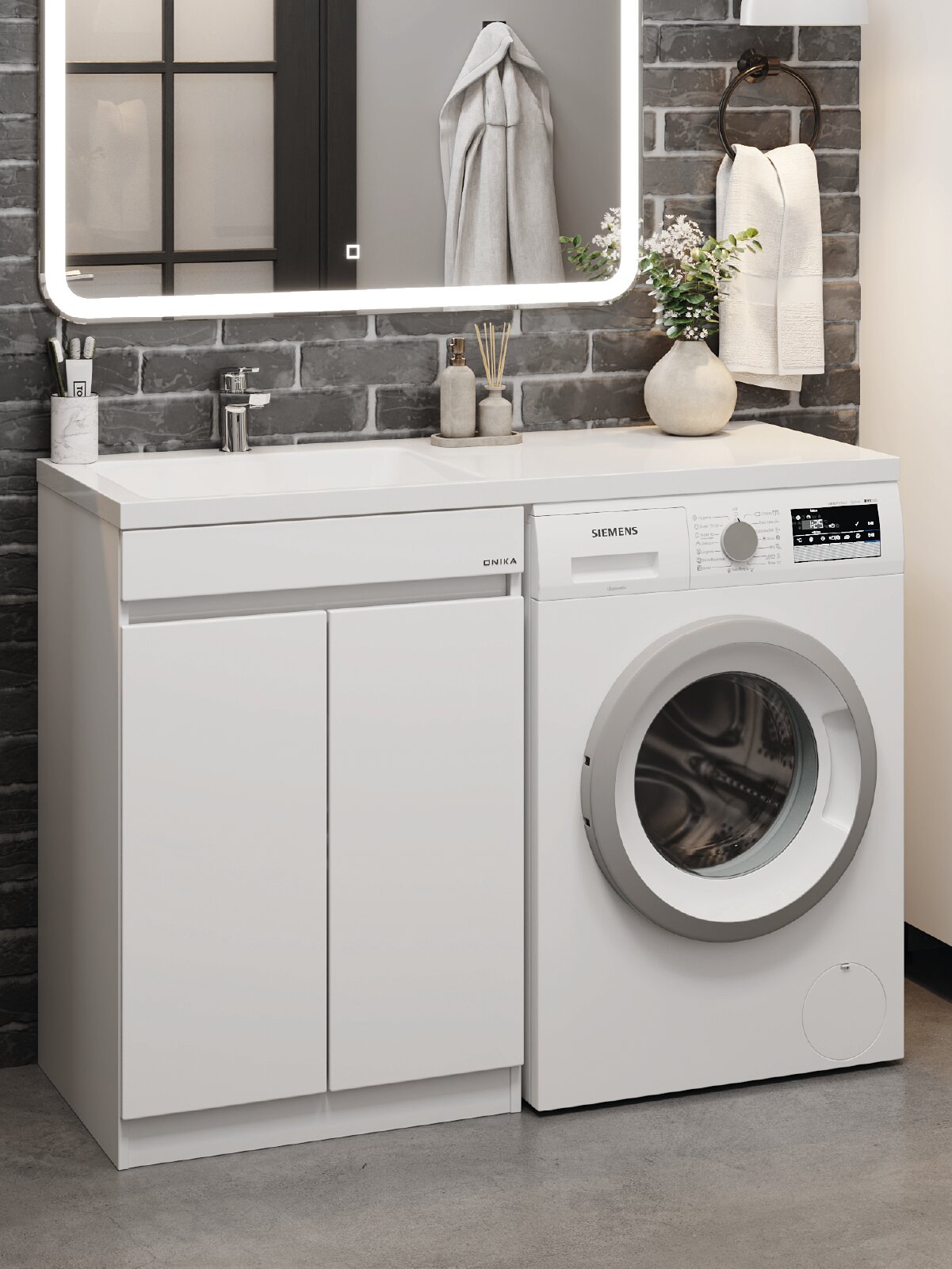 Тумба Onika Милтон Нова 58 напольная под стиральную машину, белая, разборная (ум. Марсал 120)