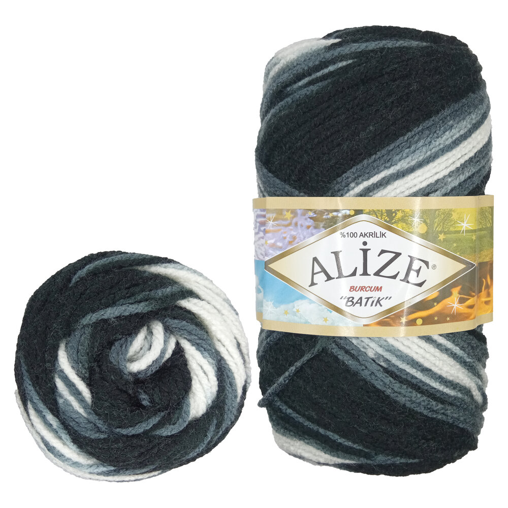 Пряжа для вязания Alize Burcum batik 4428 серый белый черный 100 гр/210 м 100% акрил