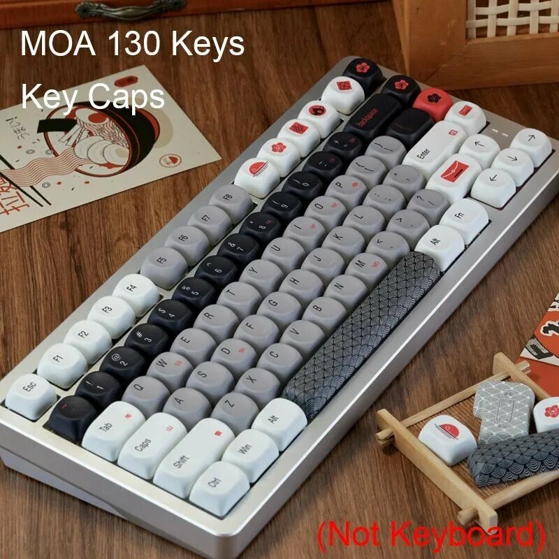 Кейкапы для механической клавиатуры - Тема чешуя дракона, 130 клавиш, толщина Cherry 1.7 мм, профиль MOA, Черный + серый