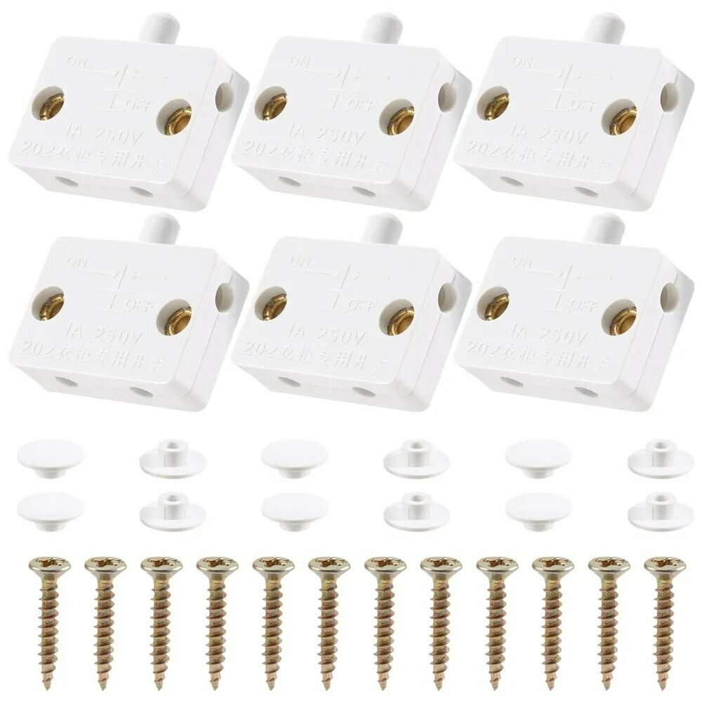 6шт дверной светодиодный выключатель для шкафа, нормально закрытый шкаф, электрические лампы, кладовой, белый