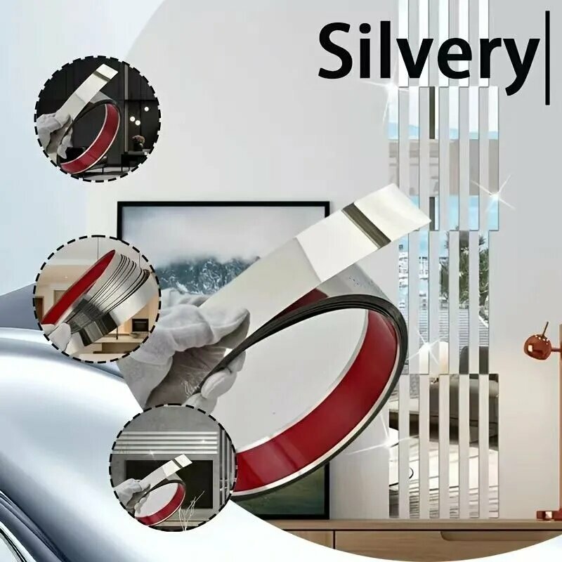 Молдинг самоклеящийся зеркальный для декора 3м серебро