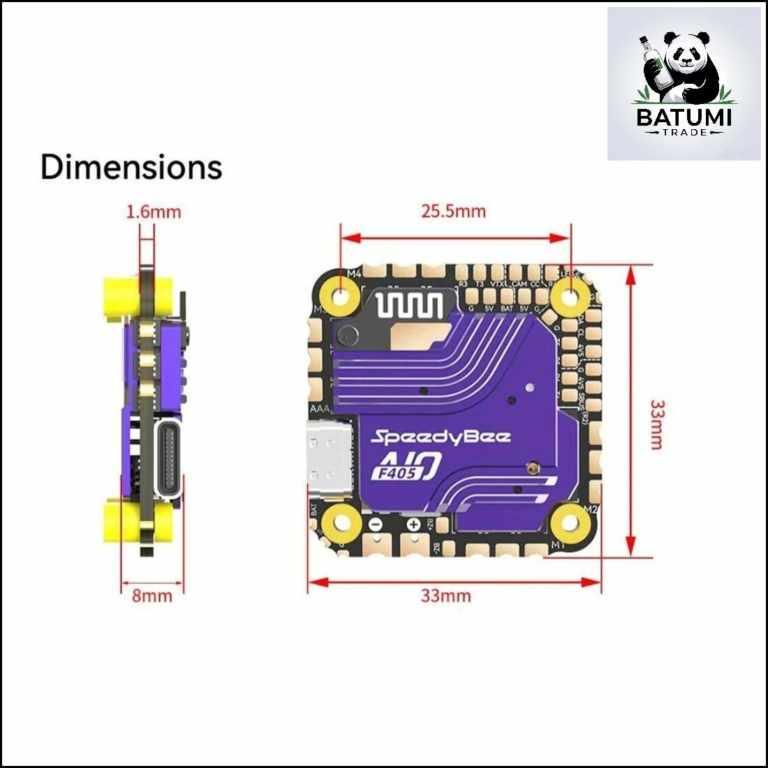 Полетный контроллер SpeedyBee F405 AIO 40A Напряжение 3-6S Гироскоп ICM-42688P Размер 25.5x25.5 мм Для легких гоночных моделей